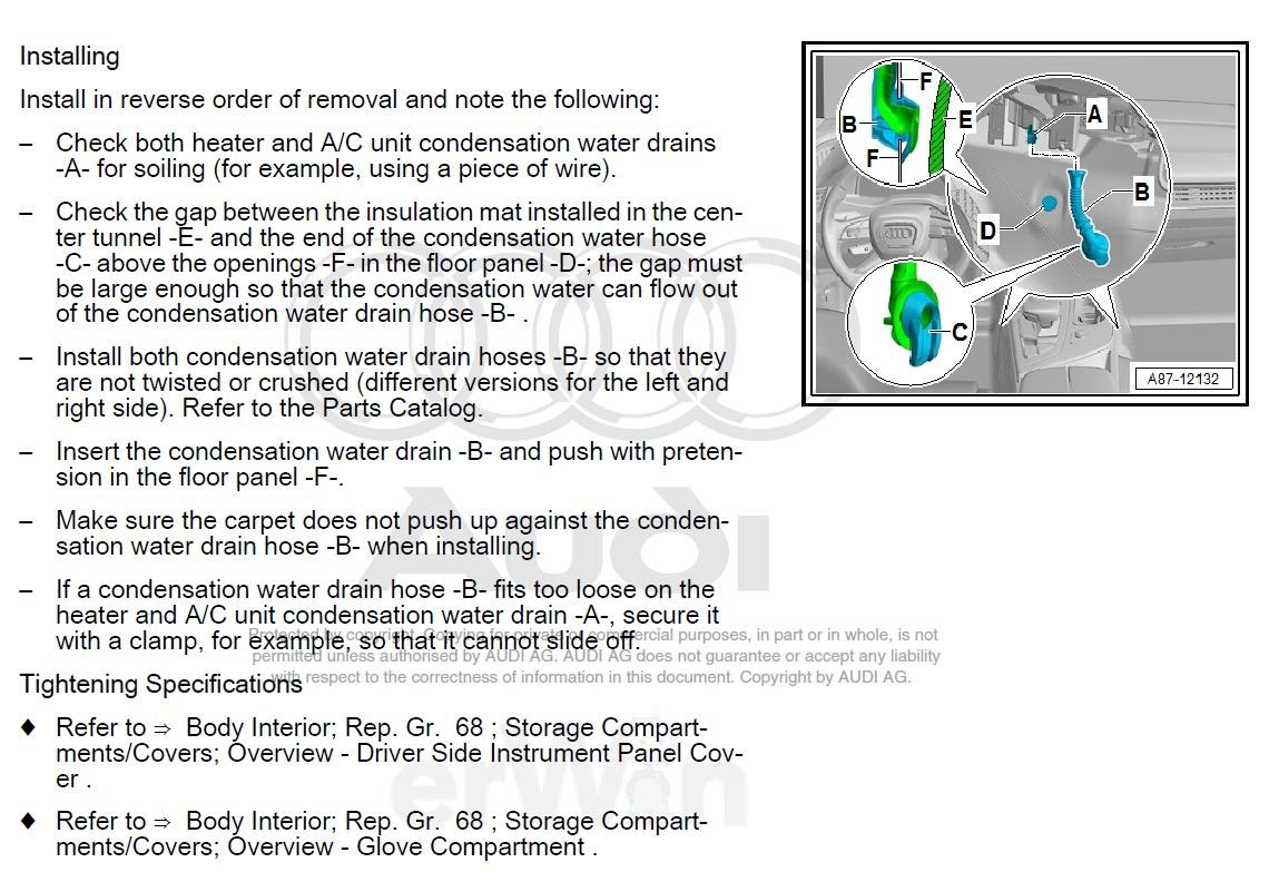 NL: A4 B9 A/C Drain location? Wierd smell when first turning on A/C or ...