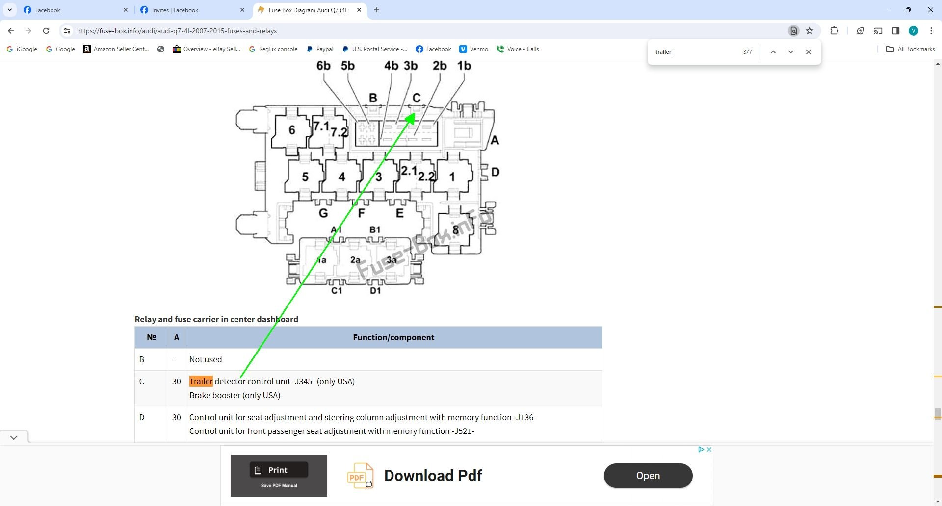 2012 Q7 TDI - fuse panels - towing module - fuse carrier in center dash ...
