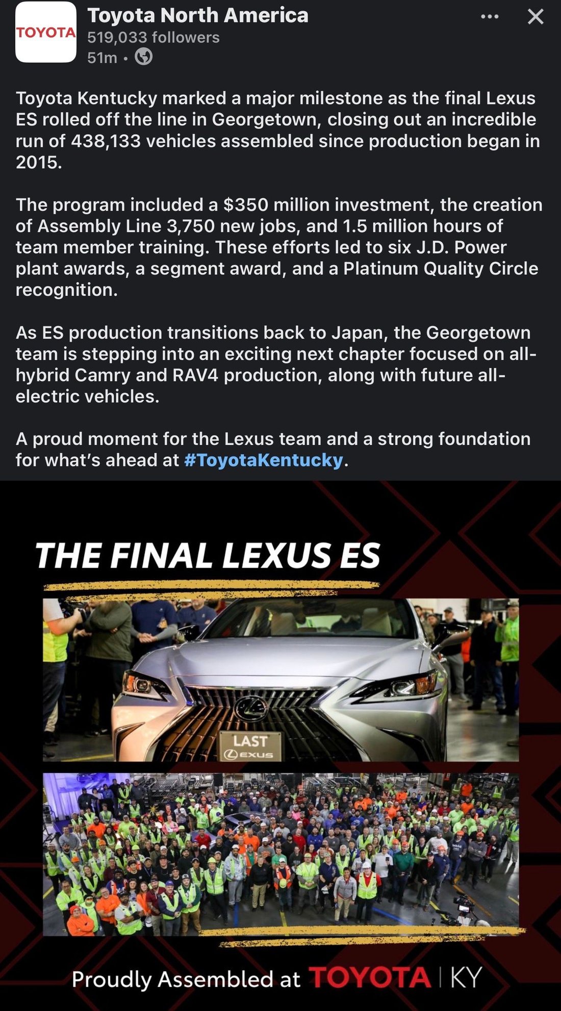 7th Gen ES Production is Completed - ClubLexus - Lexus Forum Discussion