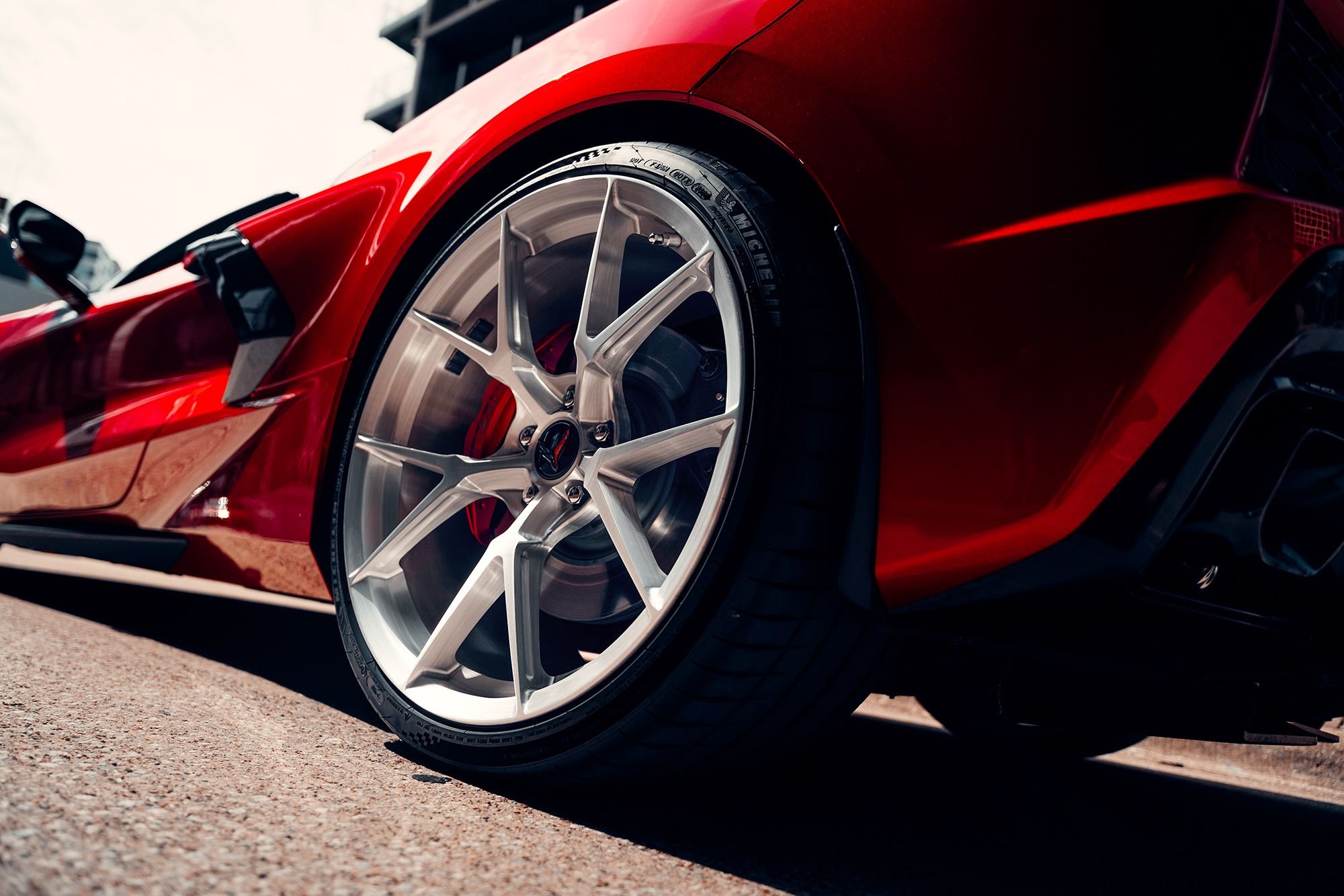 Red Mist Corvette C8 - Forgedlite MC5 Brushed Aluminum Photoshoot ...
