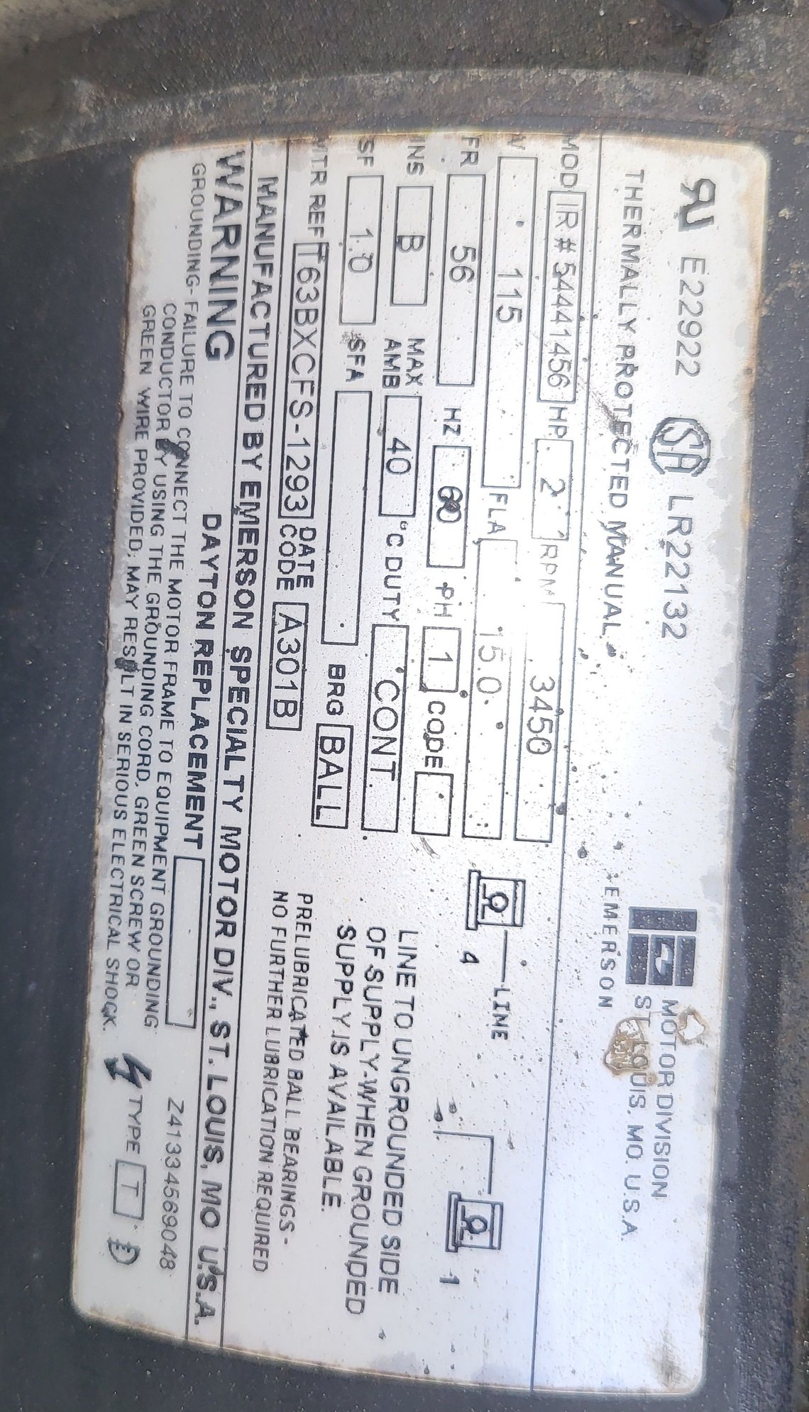 Capacitor values needed for 2hp emerson motor. - DoItYourself.com ...
