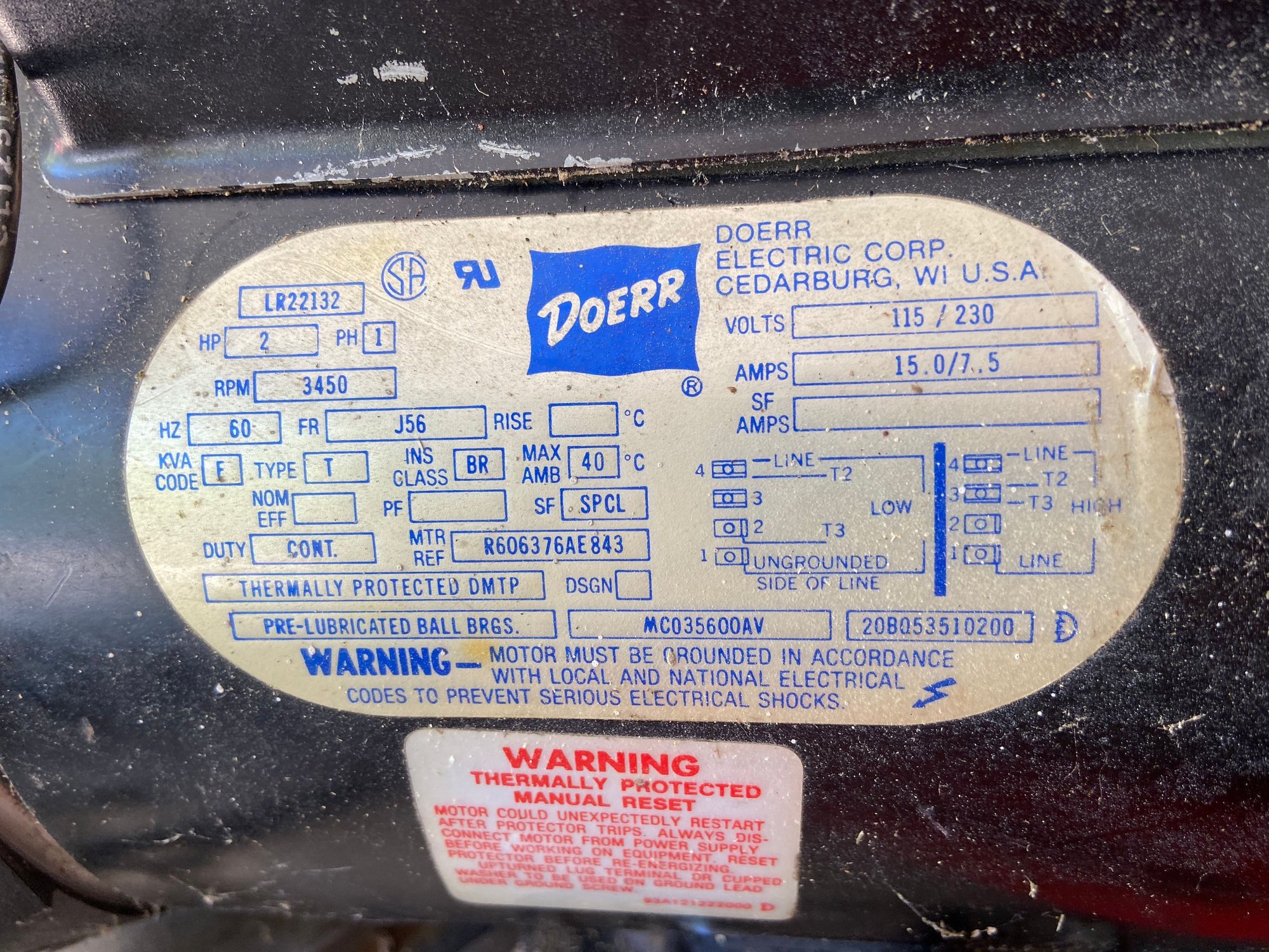 Doerr lr22132 2hp motor reverse direction - DoItYourself.com Community ...