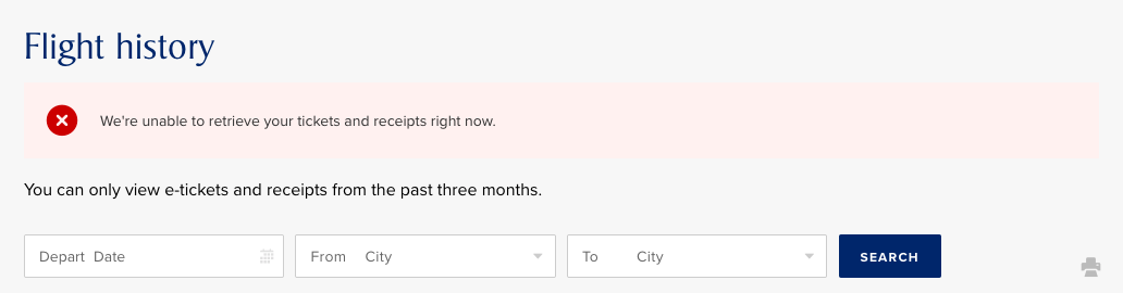 We're unable to retrieve your tickets and receipts right now ...