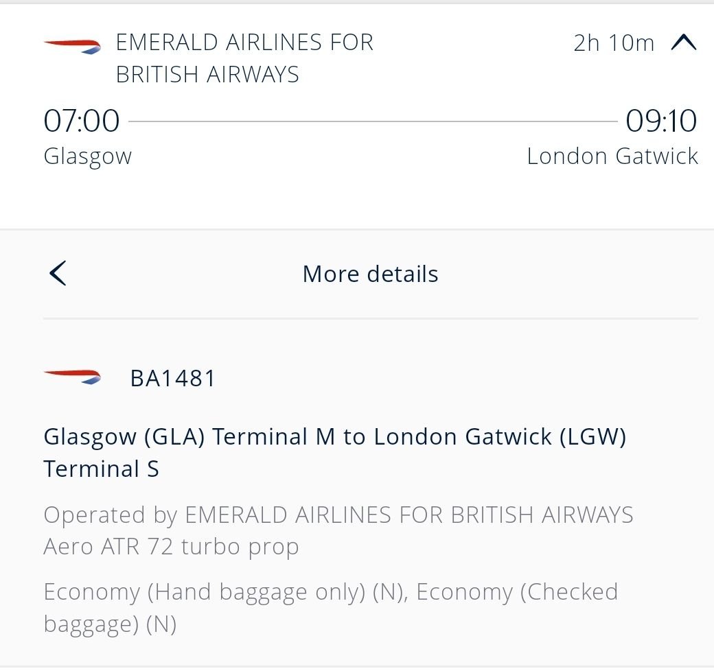 Summer 2025 : LGW - GLA to be operated for BA by Emerald Airlines ...