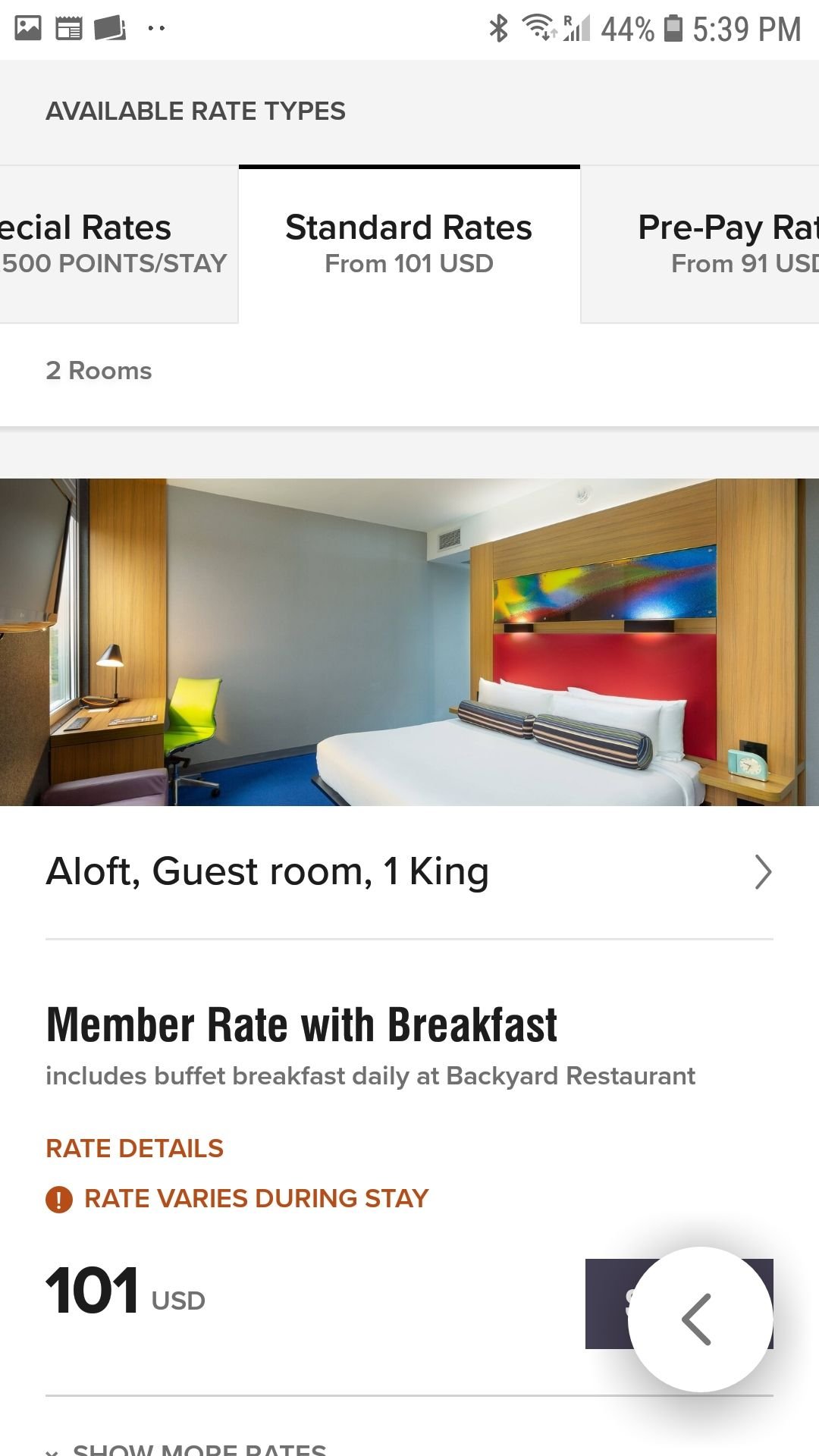 Aloft: Standard rates get free breakfast, but not Bonvoy redemption ...
