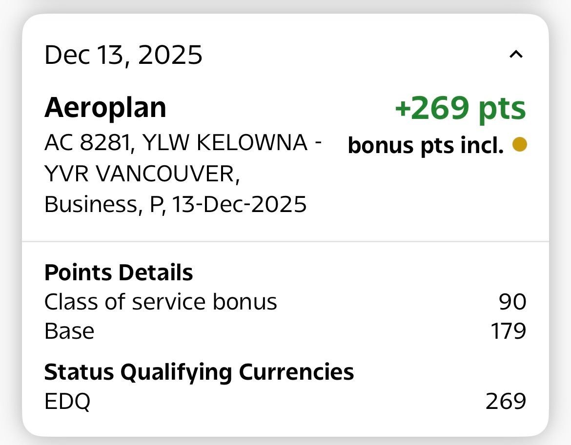 Missing / incorrect flight activity (SQM/SQS/SQD/Aeroplan base points ...