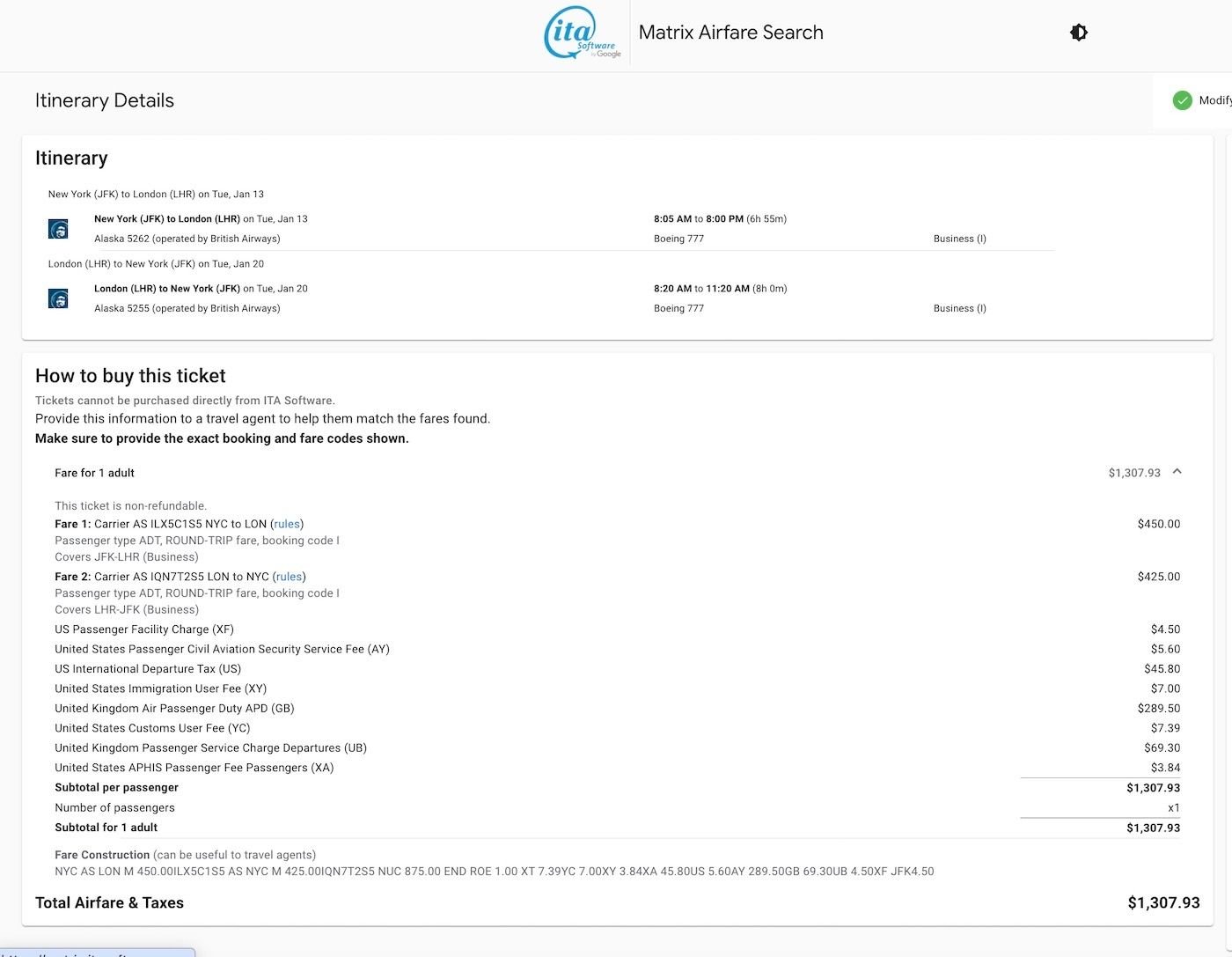 [PREM FARE GONE]AS (BA Op) - JFK-LHR - RT Biz ~$1330 in 2026 ...