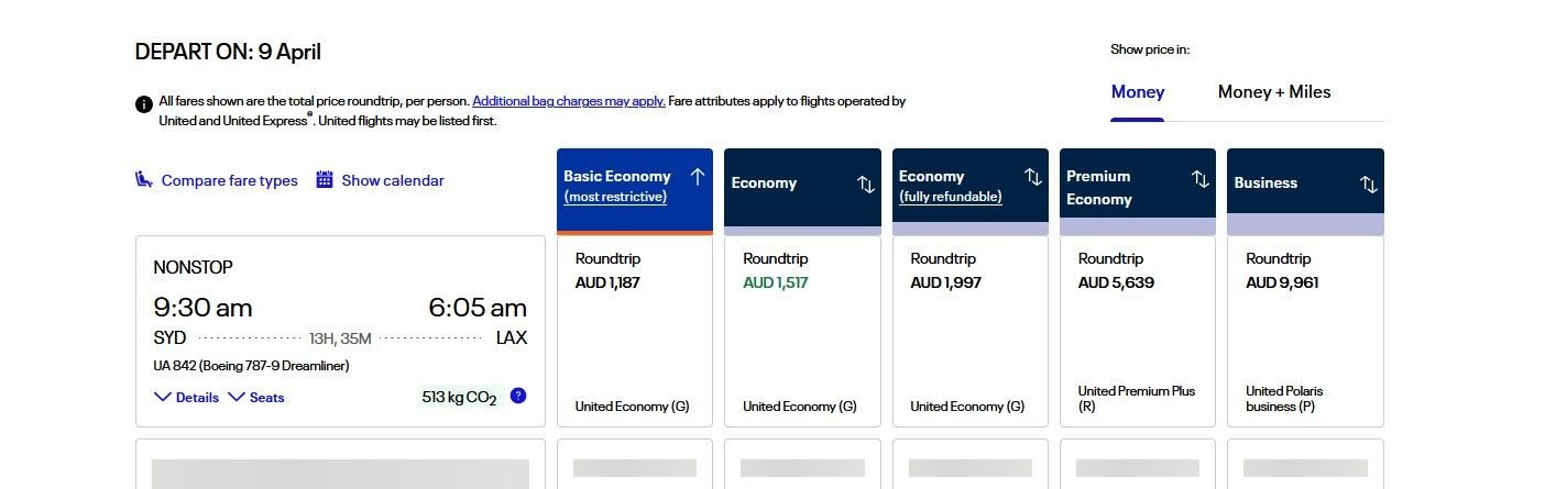 United flight and travel credit and different classes on same booking ...