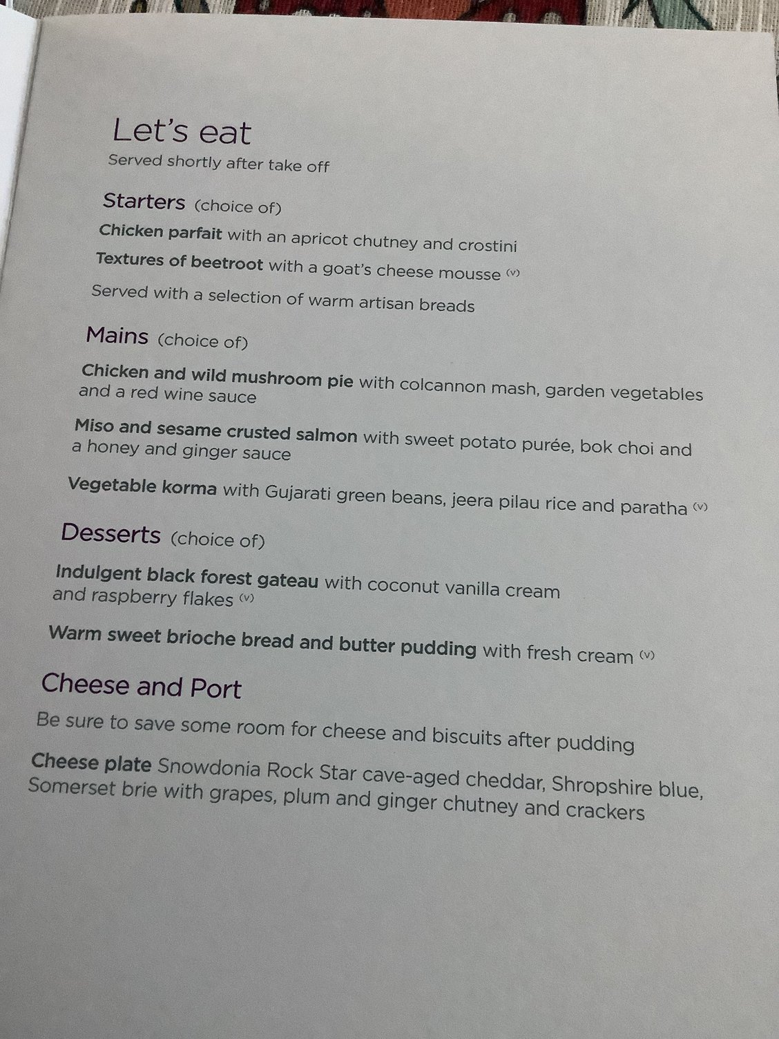 Current Upper Class menu? - FlyerTalk Forums