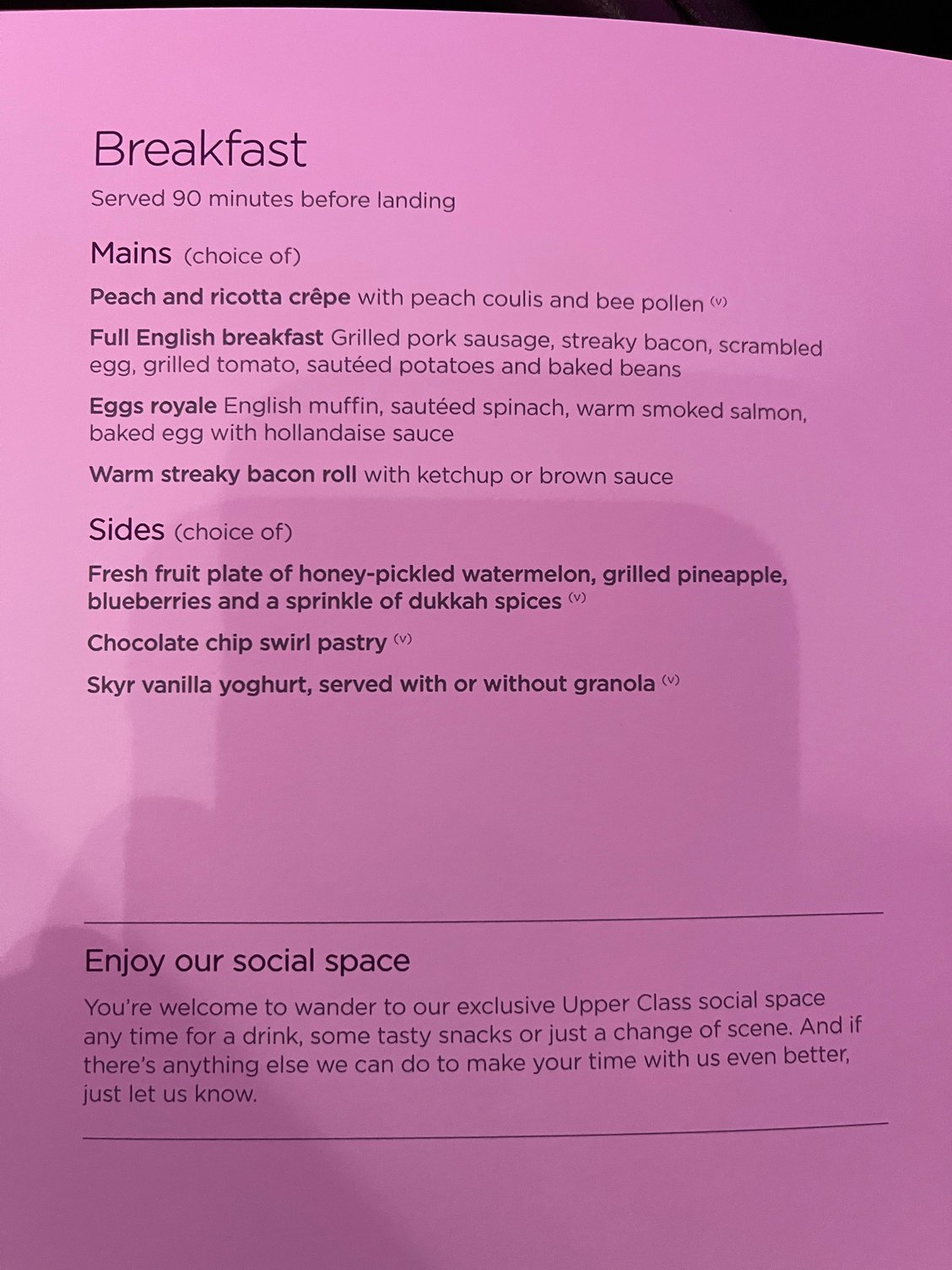 Current Upper Class menu? - FlyerTalk Forums