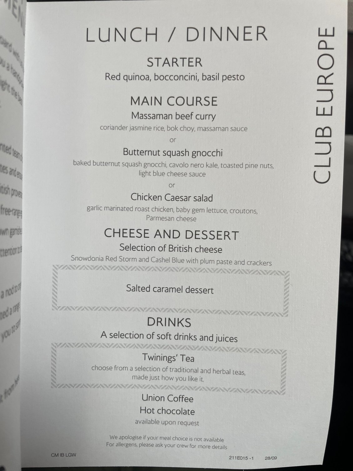 Club Europe catering | menus, reviews and photos - Page 108 - FlyerTalk ...