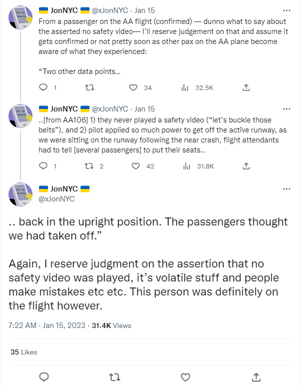 AA106 runway incursion, near collision with DL flight at JFK on 13 Jan ...