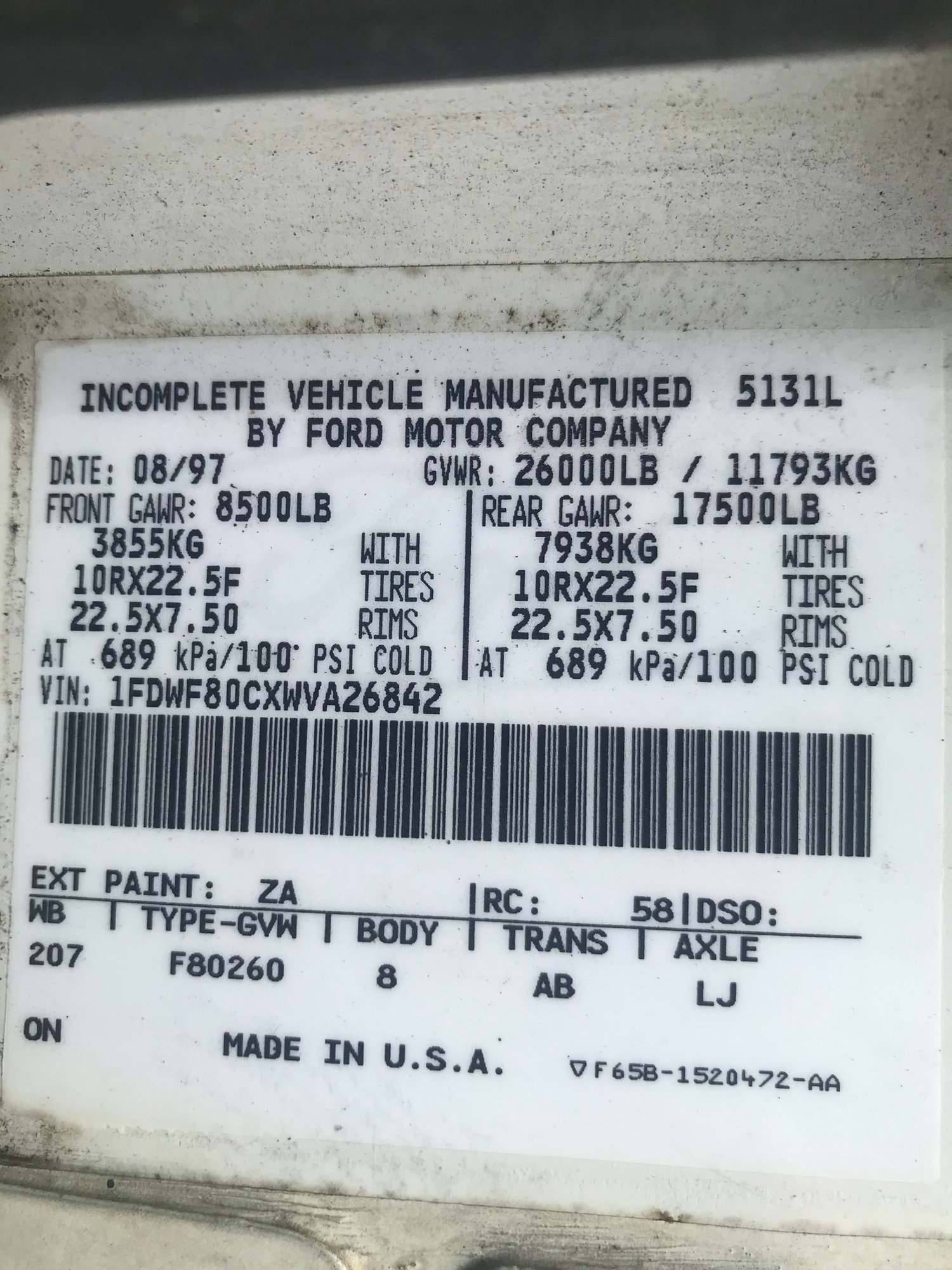 1998 F800 5.9 Cummins door sticker decode - Ford Truck Enthusiasts Forums
