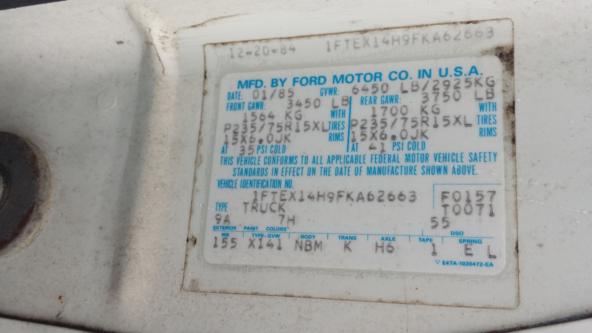 1985 F150 Data Plate Decoder and what's it worth? - Ford Truck ...