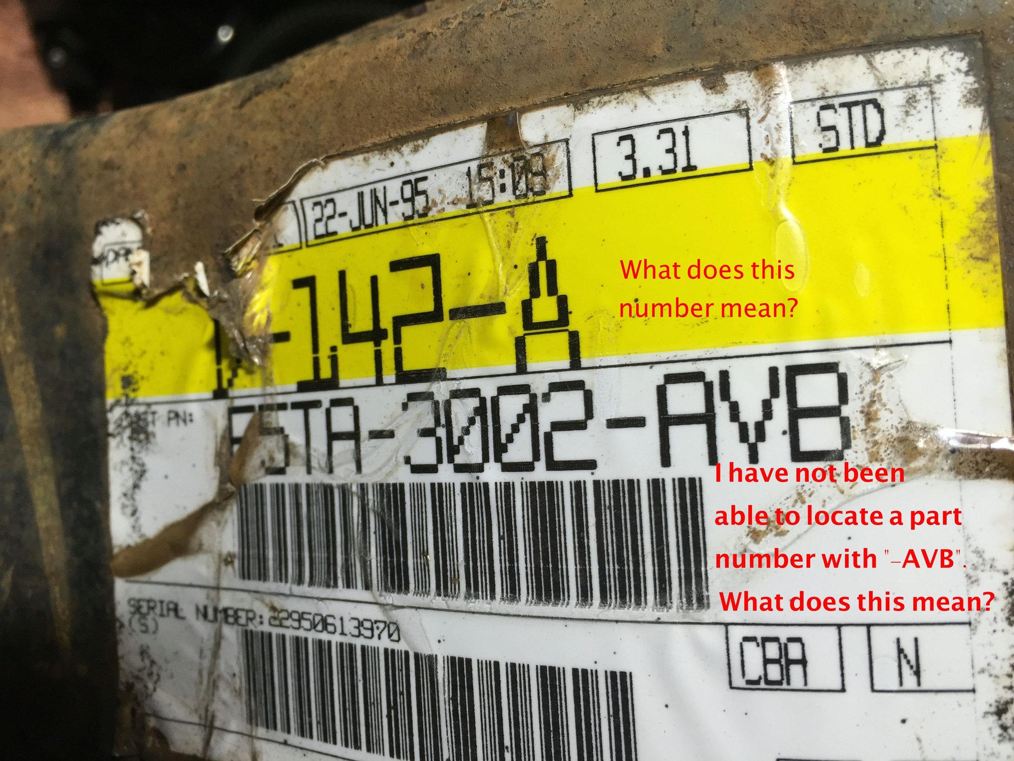 1995 Ford F150, 5.0L, 4WD, Dana 44 TTB Front Axle Tag Interpretation ...