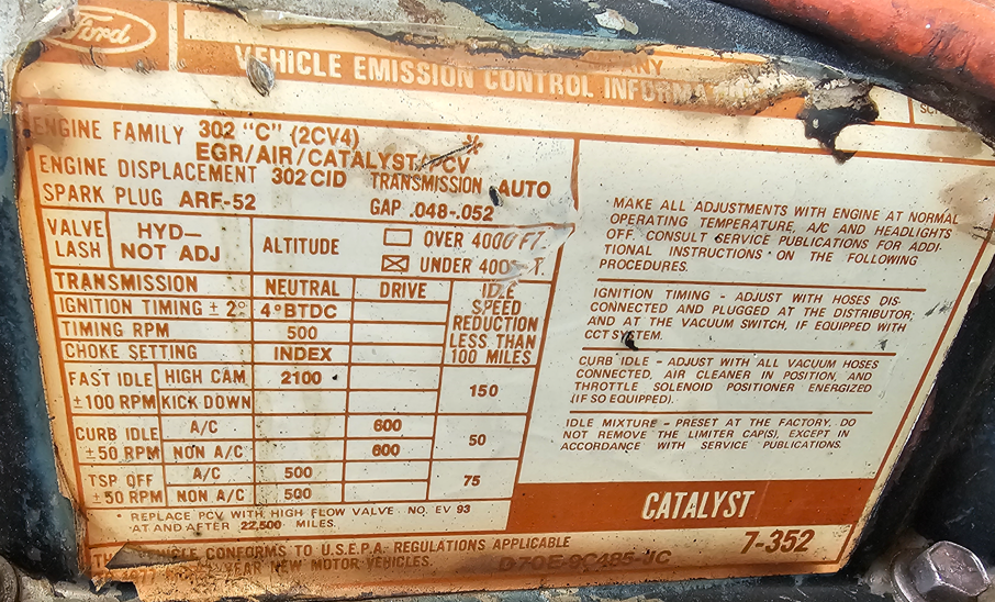 77 Ranchero GT - VIN/Door plate/Valve Cover decode - Ford Truck ...